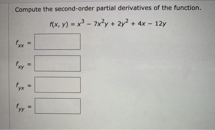 Solved Compute the second-order partial derivatives of the | Chegg.com Solved Compute the second-order partial derivatives of the | Chegg.com