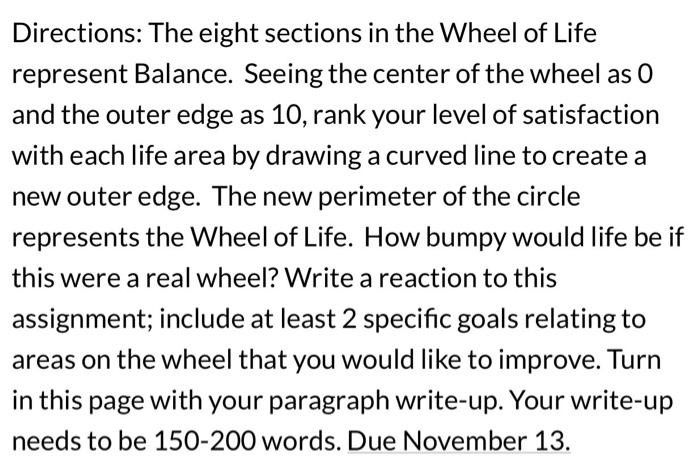 Directions: The eight sections in the Wheel of Life | Chegg.com