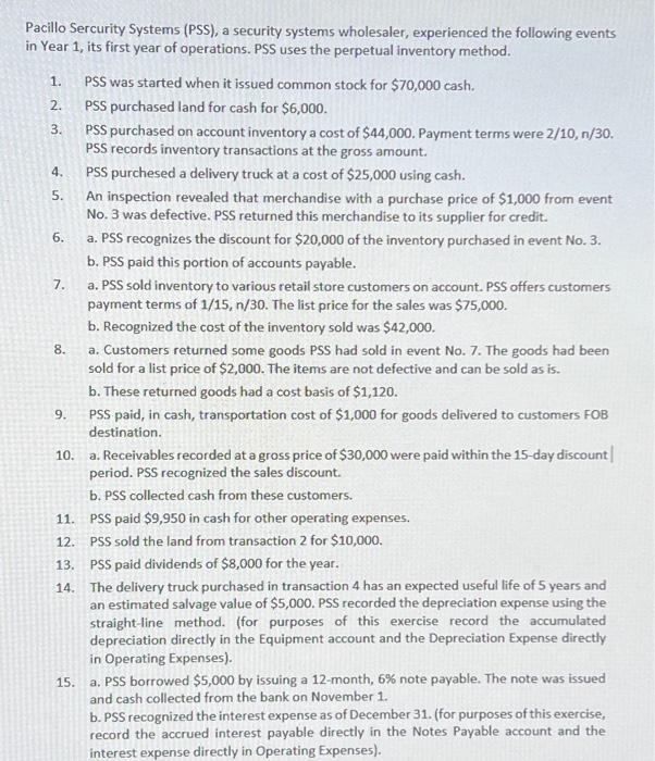 Solved Pacillo Sercurity Systems (PSS), a security systems | Chegg.com