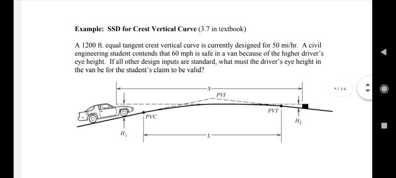 Solved Example: Crest Vertical Curve (3.2 in textbook) A 500 | Chegg.com