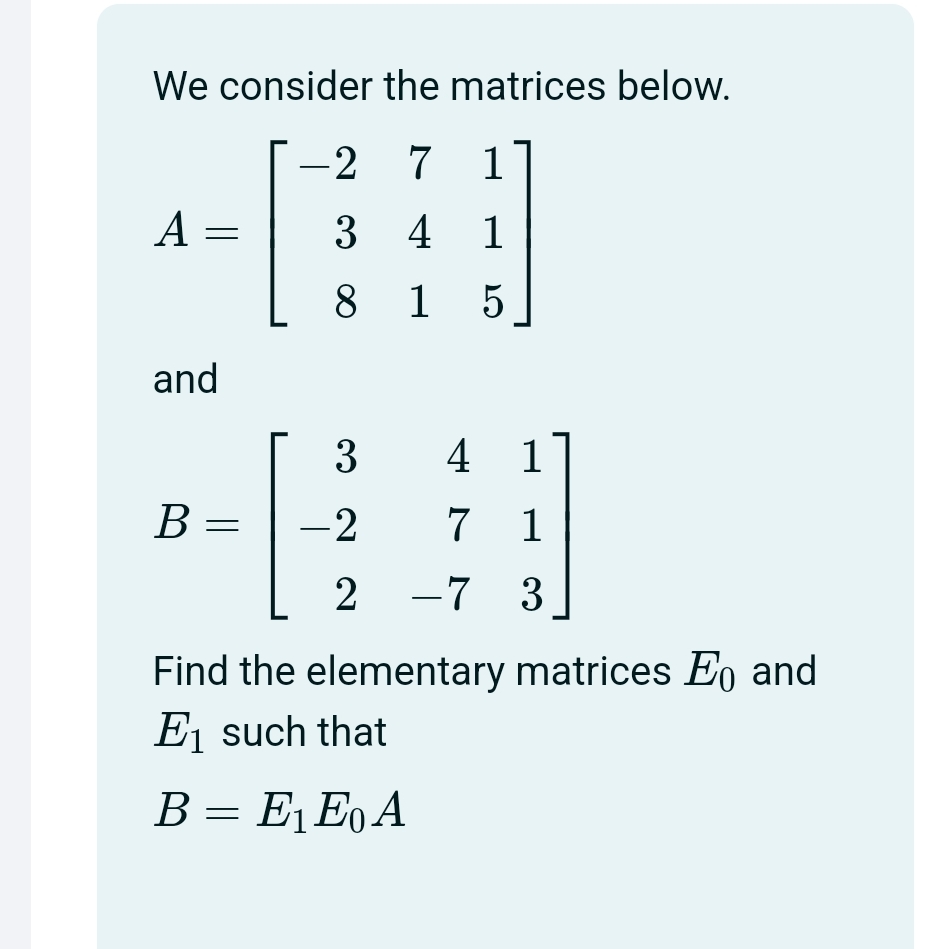 Solved We consider the matrices | Chegg.com
