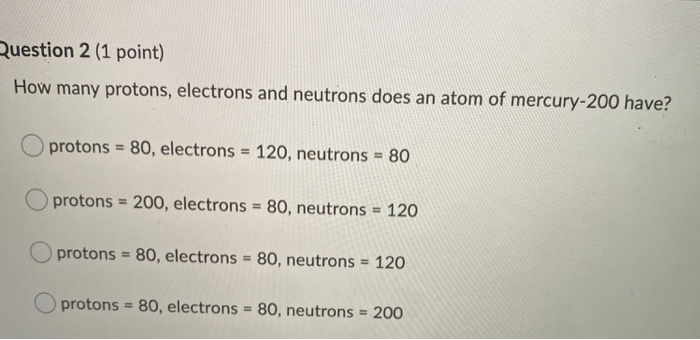 Solved Question 2 (1 point) How many protons, electrons and | Chegg.com
