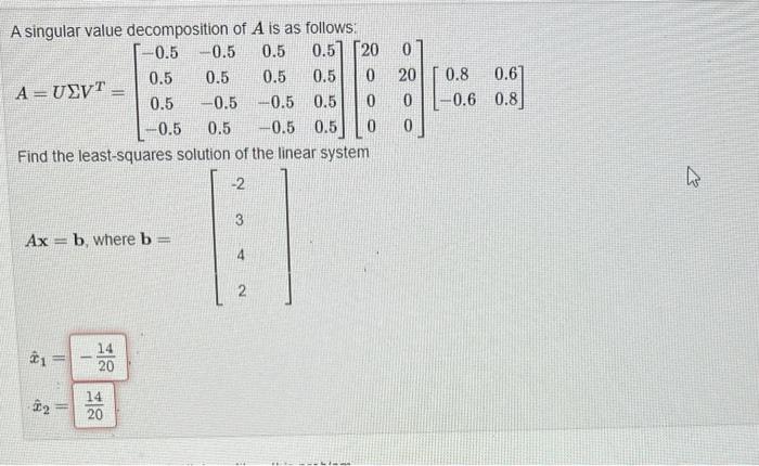 Solved A singular value decomposition of A is as follows: | Chegg.com