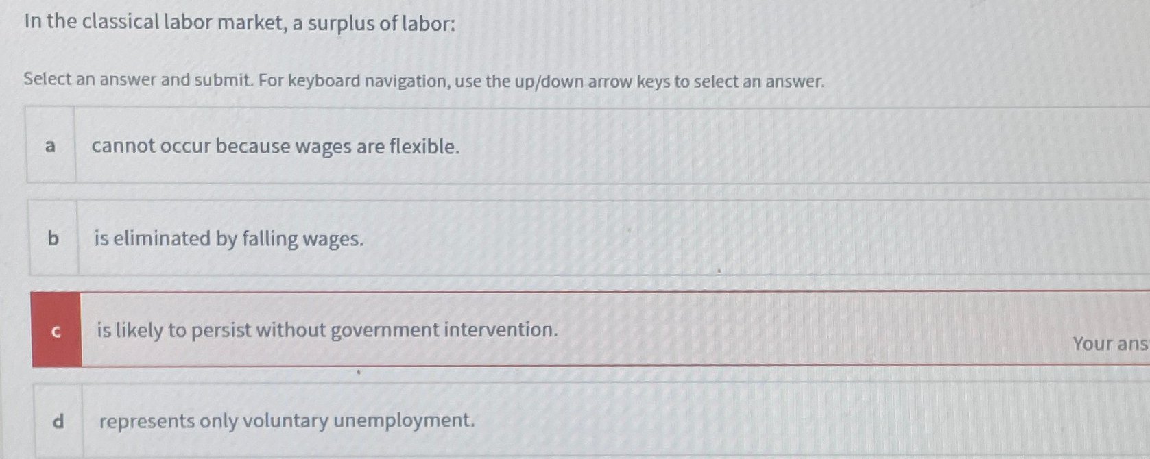 Solved In the classical labor market, a surplus of | Chegg.com