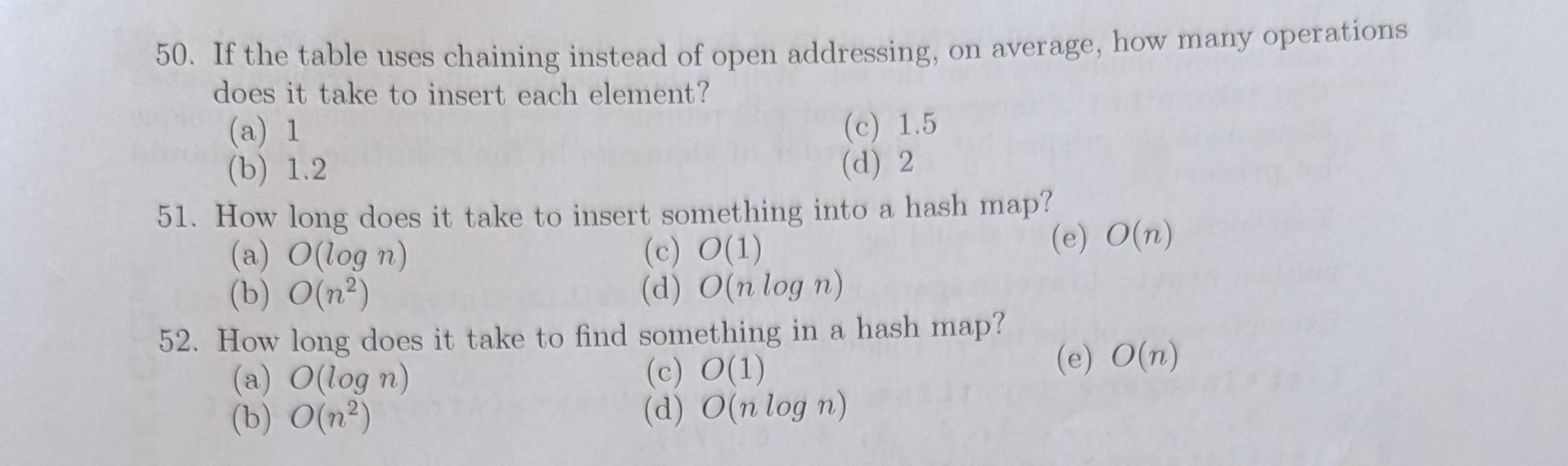 Solved 52. Answer the following questions given a hash table | Chegg.com