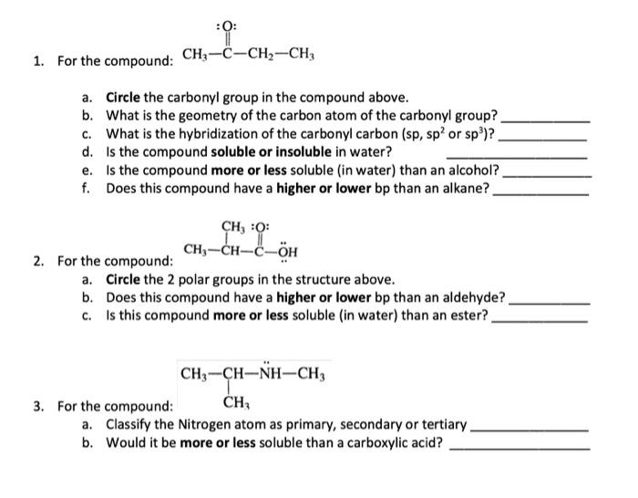 Solved :: 1. For the compound: CH2-C-CH2-CH3 a. Circle the | Chegg.com