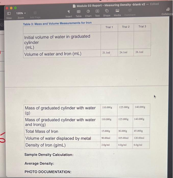 Solved Sample Density Calculation: Average Density: PHOTO | Chegg.com