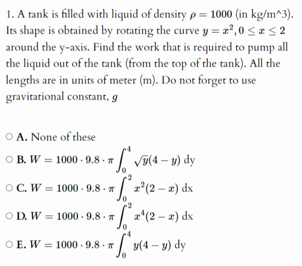 Solved give explanation alsoA tank is filled with liquid of | Chegg.com