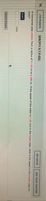 Solved 16. -/10 POINTS SERCP11 9.7.P.032. MY NOTES ASK YOUR | Chegg.com Solved 16. -/10 POINTS SERCP11 9.7.P.032. MY NOTES ASK YOUR | Chegg.com