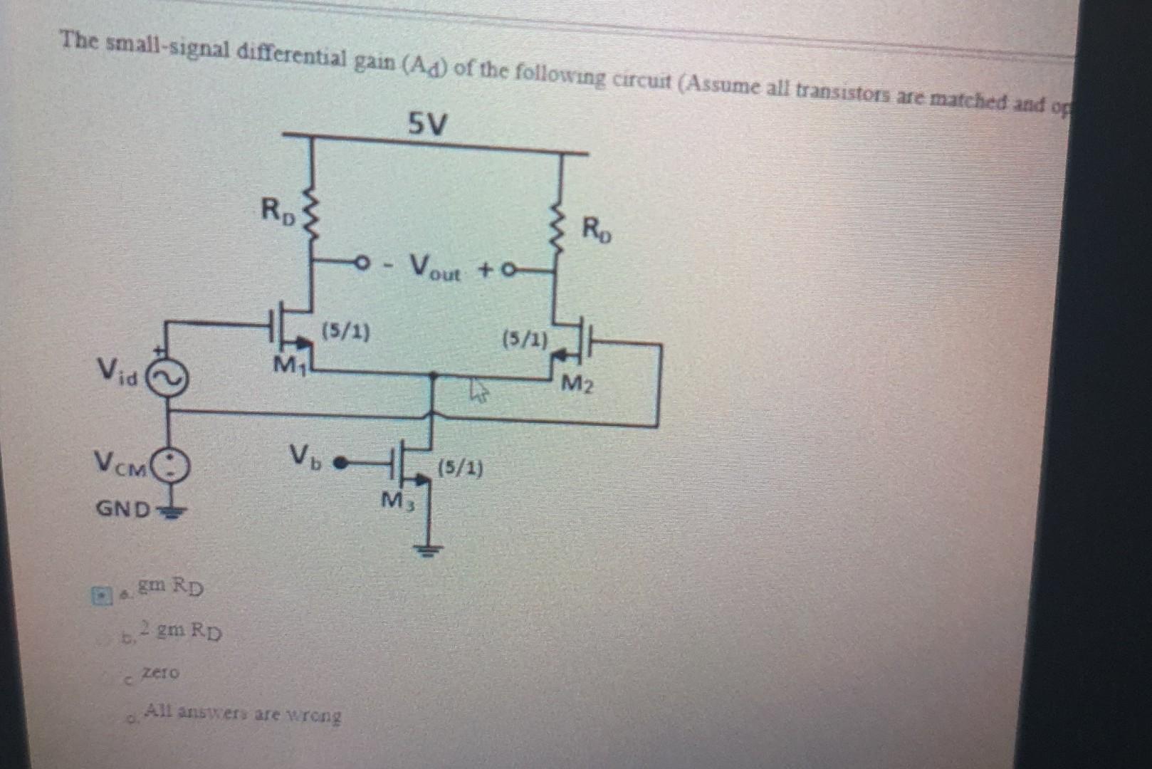 Solved The small-signal differential gain (Ad) of the | Chegg.com