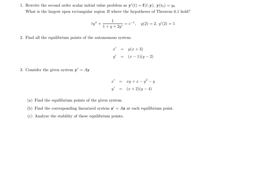 Solved Rewrite The Second Order Scalar Initial Value Problem