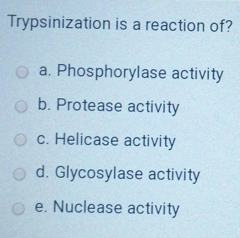 Solved Trypsinization is a reaction of? o a. Phosphorylase | Chegg.com