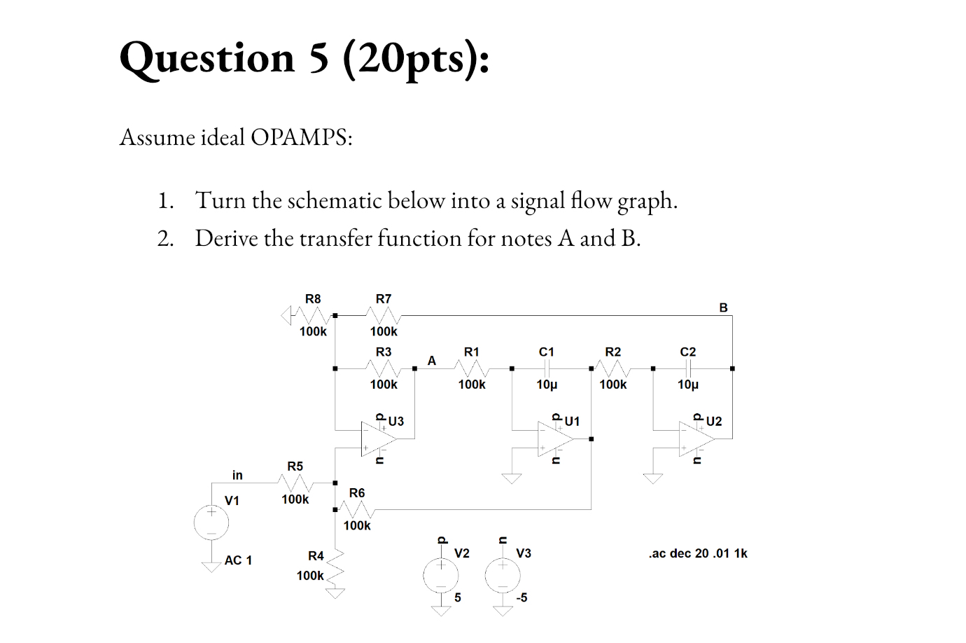 Solved Question 5 (20pts):Assume ideal OPAMPS:Turn the | Chegg.com