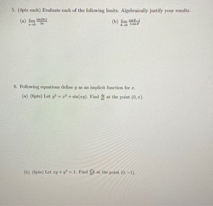 Solved 5. (4pts each) Evaluate each of the following limits. | Chegg.com
