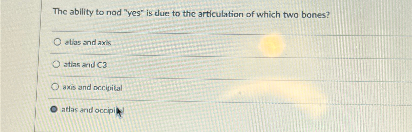 Solved The ability to nod "yes" is due to the articulation | Chegg.com