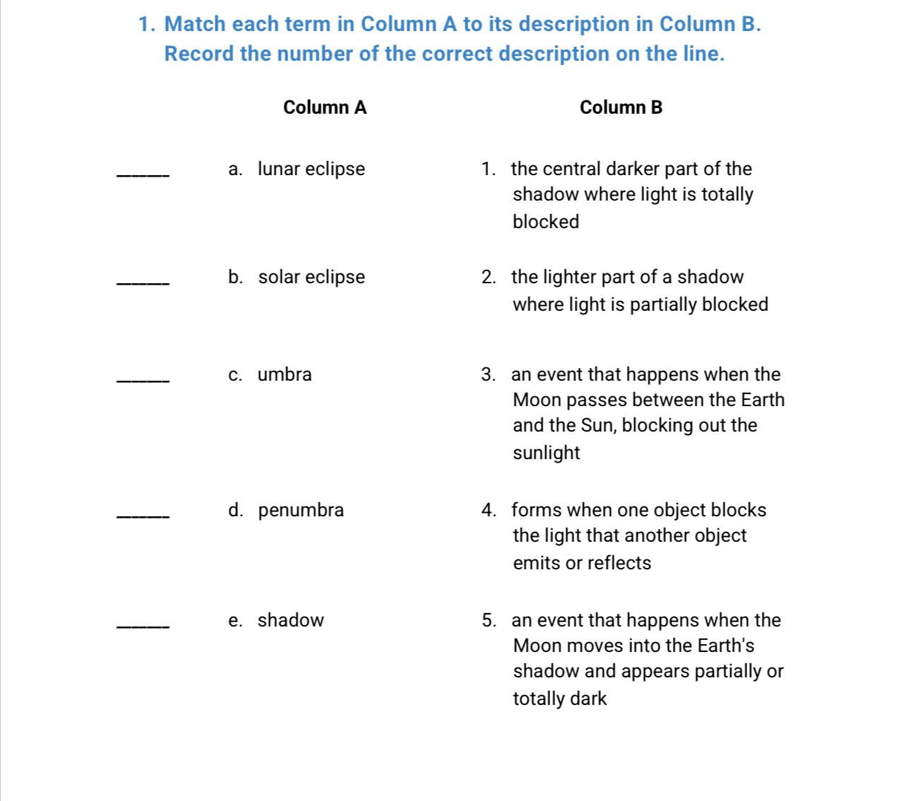 Solved Match each term in Column A to its description in | Chegg.com