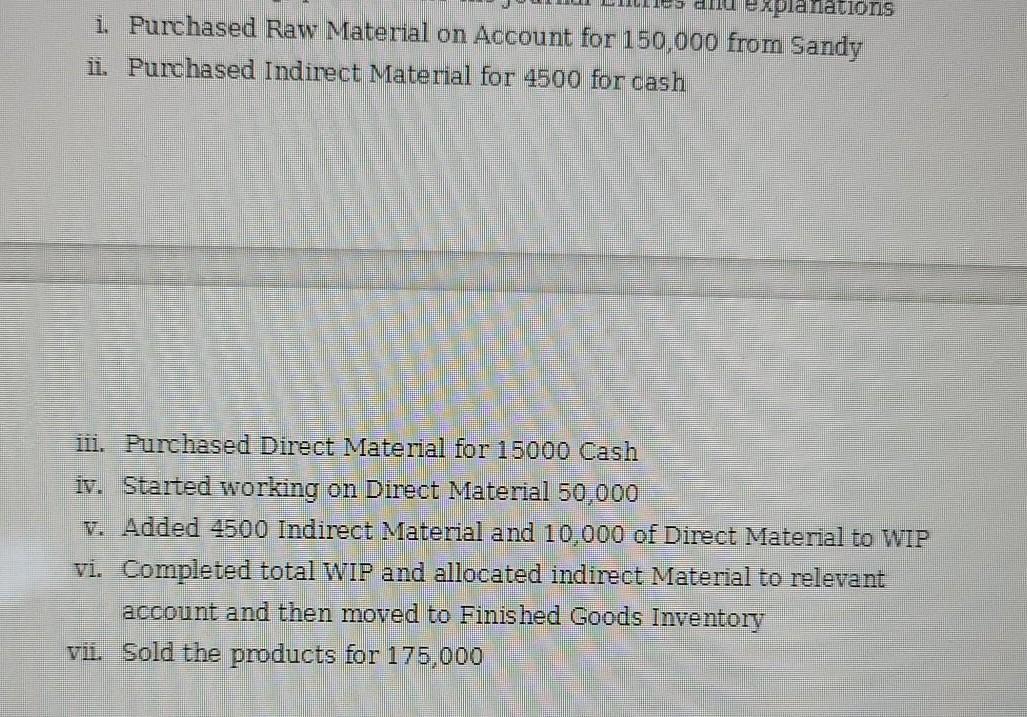 Solved explanations i. Purchased Raw Material on Account for | Chegg.com