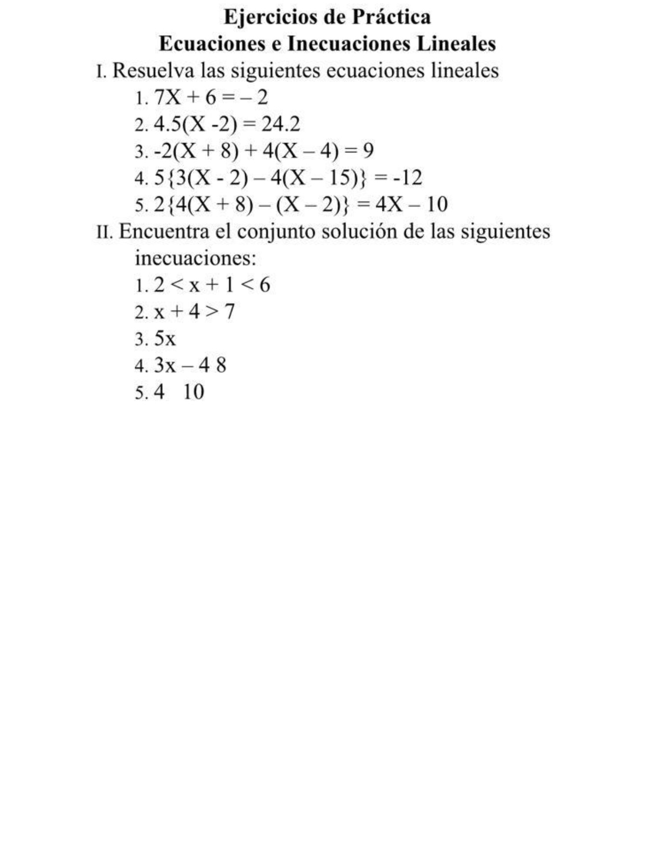 Solved •Ejercicios de PrácticaEcuaciones e Inecuaciones | Chegg.com