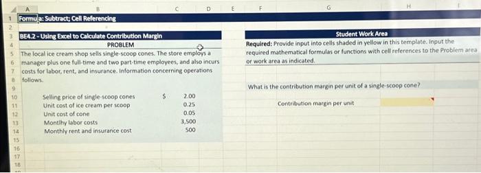 Solved BE4.2 - Using Excel to Calculate Contribution Margin | Chegg.com