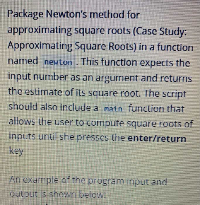 Package Newton's method for approximating square | Chegg.com