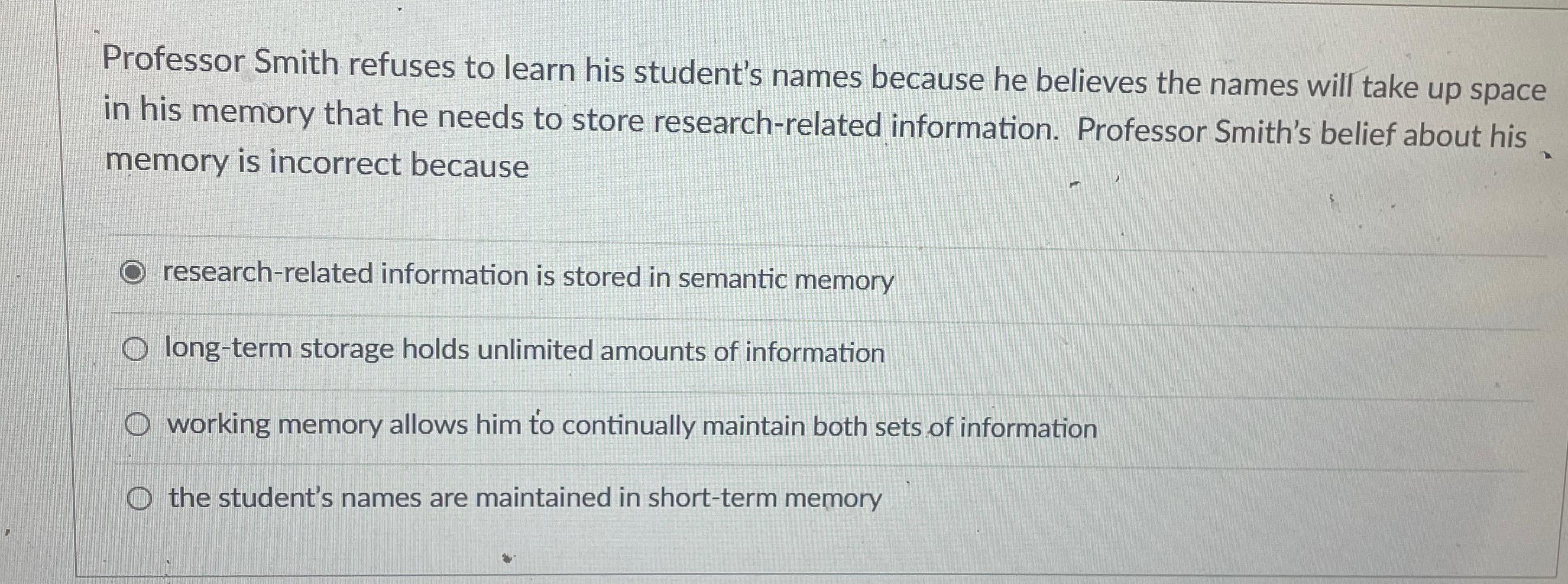 Solved Professor Smith refuses to learn his student's names | Chegg.com
