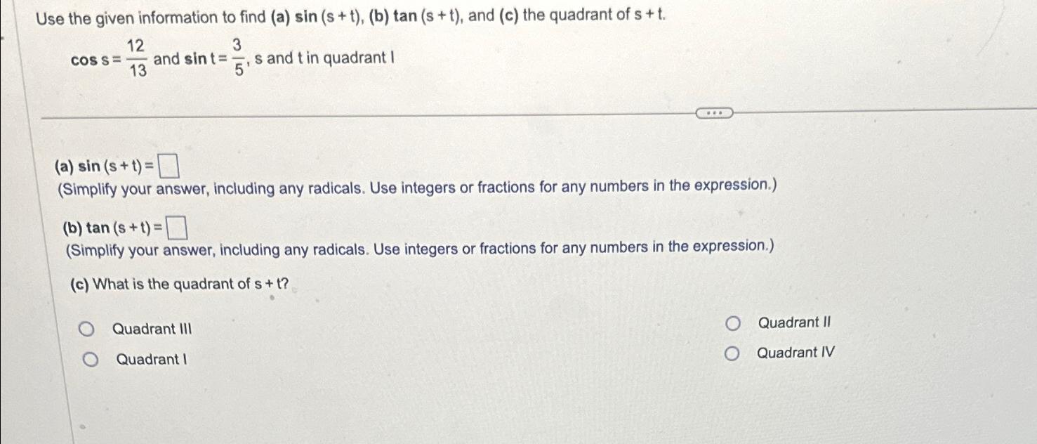 Solved Use the given information to find | Chegg.com
