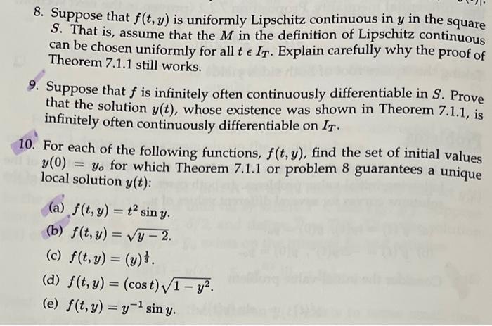 Solved 8. Suppose that f(t, y) is uniformly Lipschitz | Chegg.com