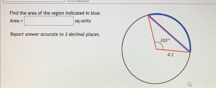 Solved Find the area of the region indicated in blue. Area = | Chegg.com
