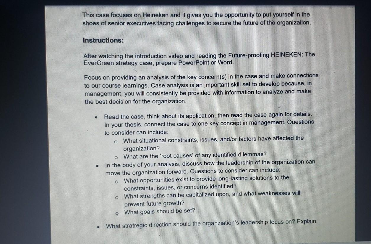 Solved This case focuses on Heineken and it gives you the | Chegg.com
