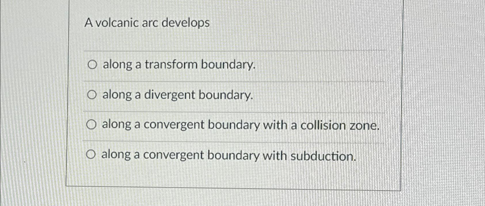 Solved A volcanic arc developsalong a transform | Chegg.com