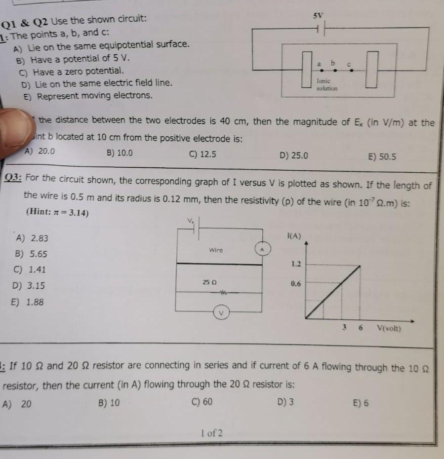 Solved Q1 \& Q2 Use the shown circuit: 1: The points a,b, | Chegg.com