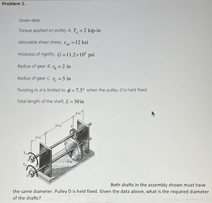 Solved Given data: Torque applied on pulley A, TA=2kip-in | Chegg.com