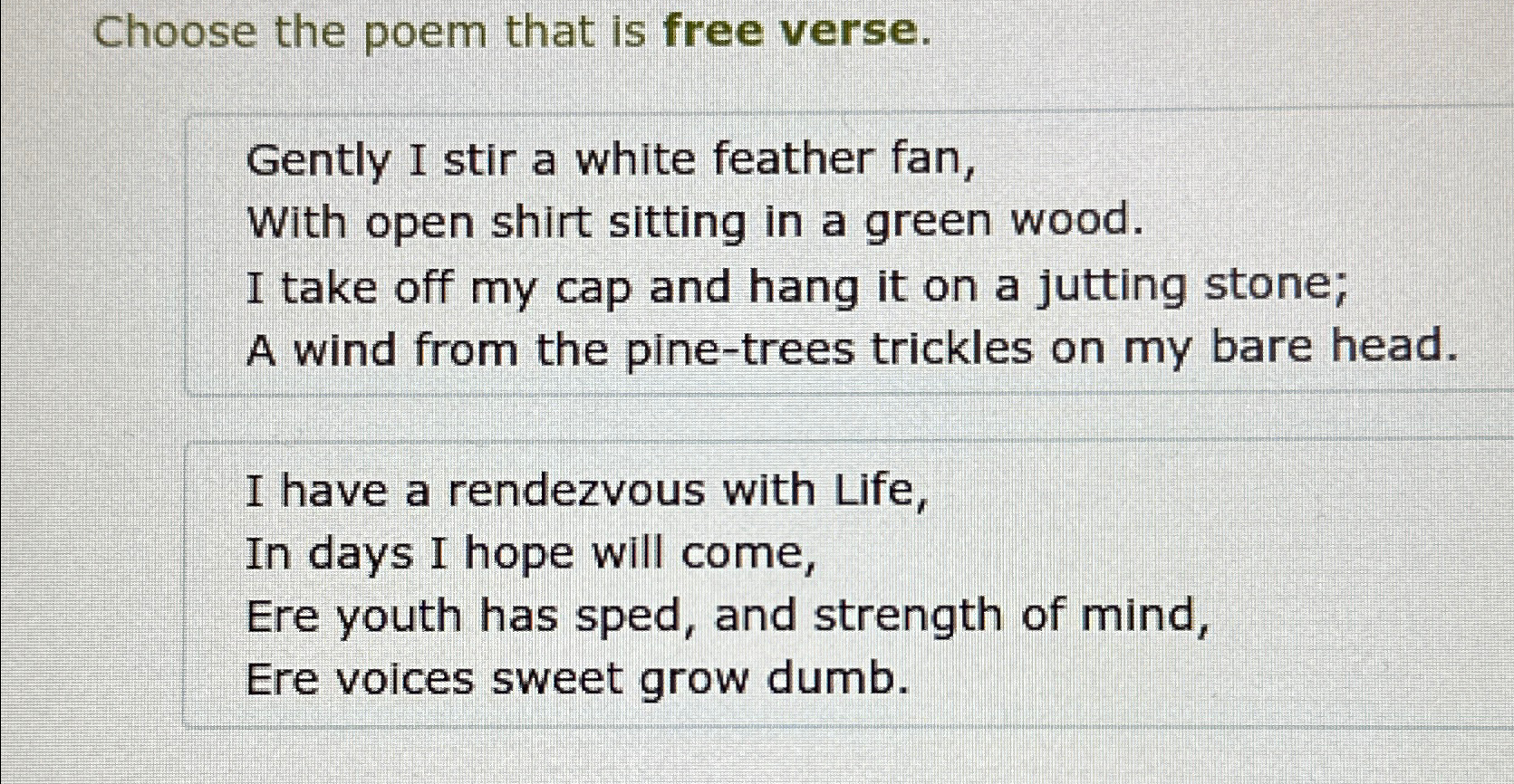 Solved Choose the poem that is free verse.Gently I stir a | Chegg.com