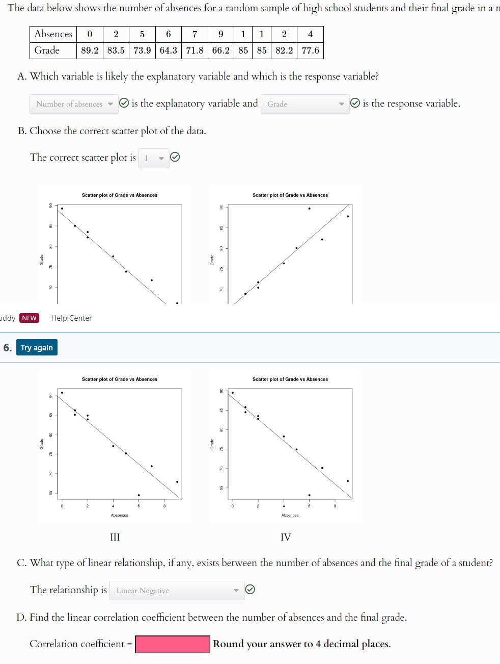 Solved The data below shows the number of absences for a | Chegg.com