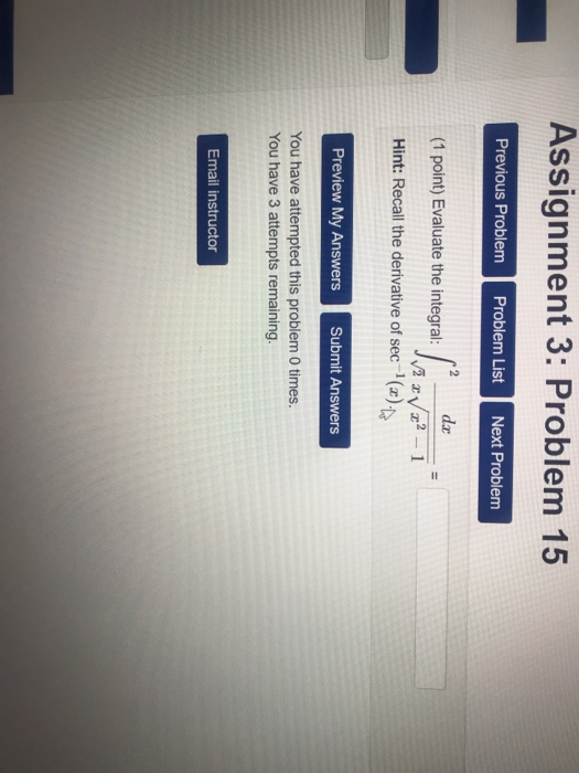 Solved Assignment 3 Problem 15 Previous Problem Problem