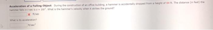 Solved Acceleration of a Falling Object During the | Chegg.com