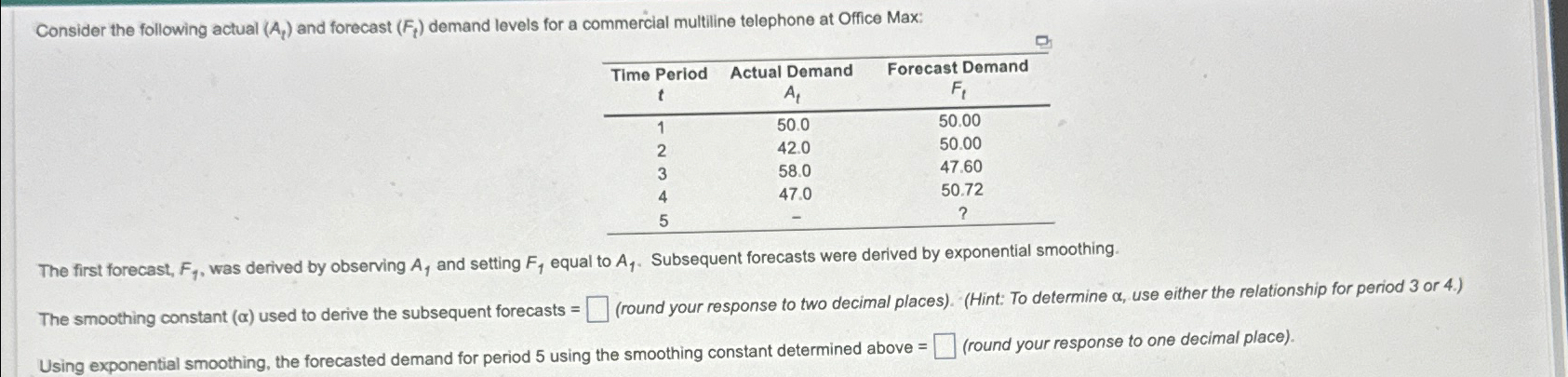Solved Consider the following actual (At) ﻿and forecast (Ft) | Chegg.com