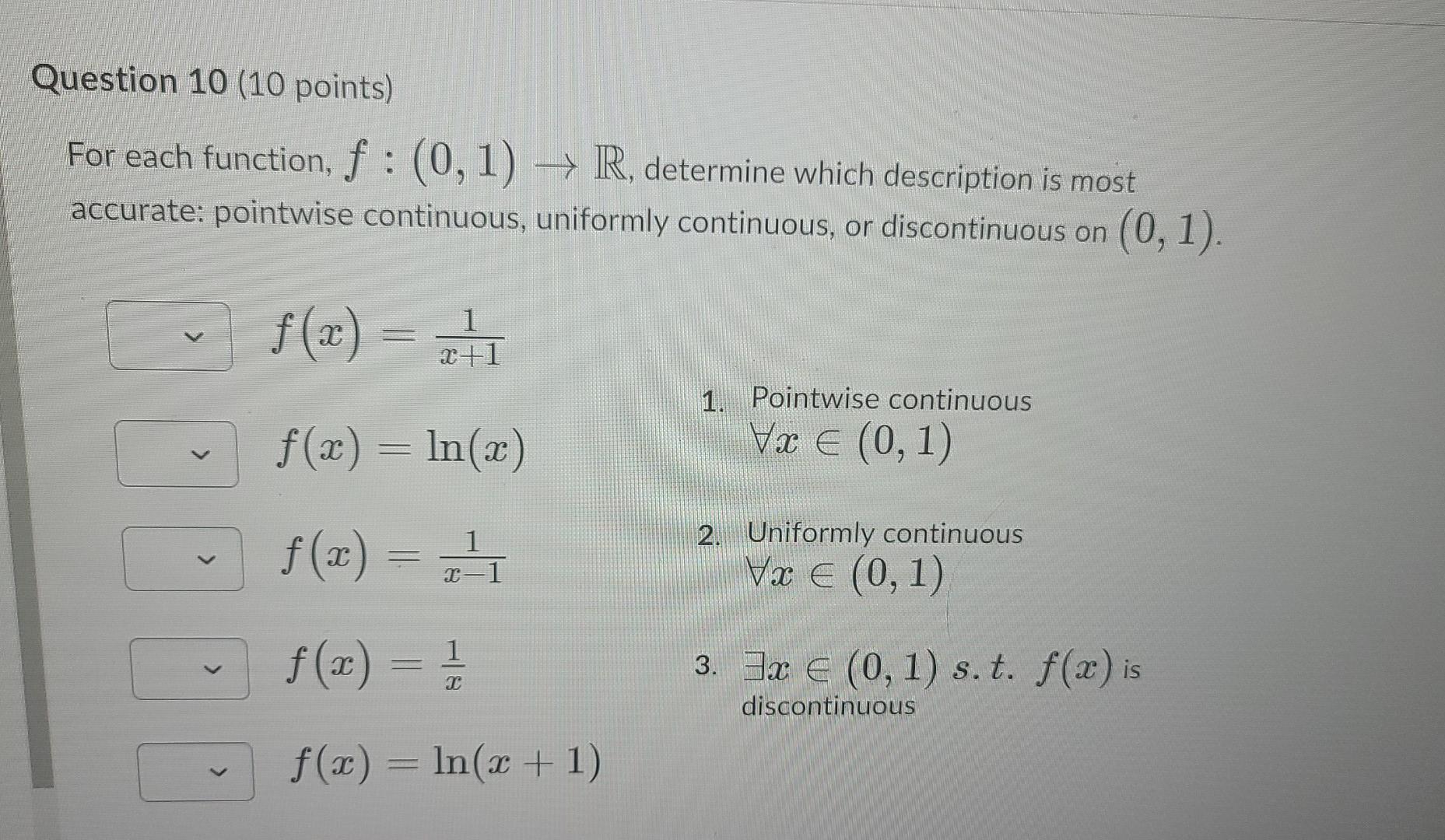 Solved Question 10 (10 points) For each function, f : (0,1) | Chegg.com