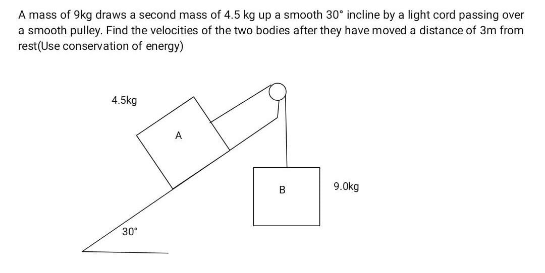 Solved A mass of 9kg draws a second mass of 4.5 kg up a | Chegg.com