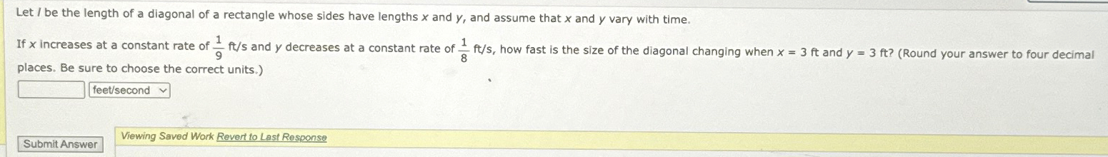 Solved Let I be the length of a diagonal of a rectangle | Chegg.com