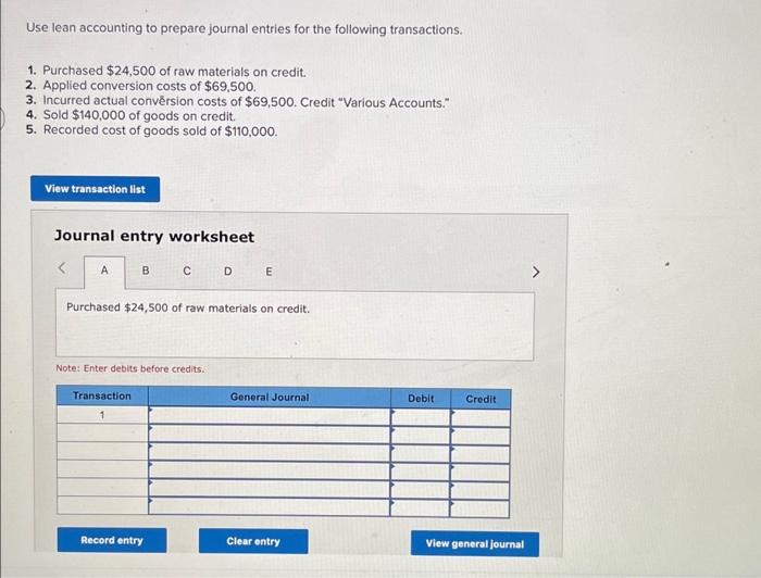 Solved Use lean accounting to prepare journal entries for | Chegg.com