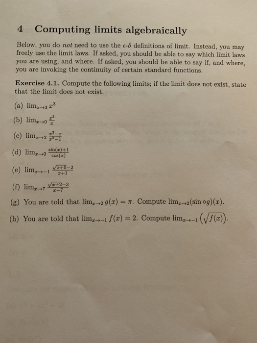 Solved 4 Computing limits algebraically Below, you do not | Chegg.com