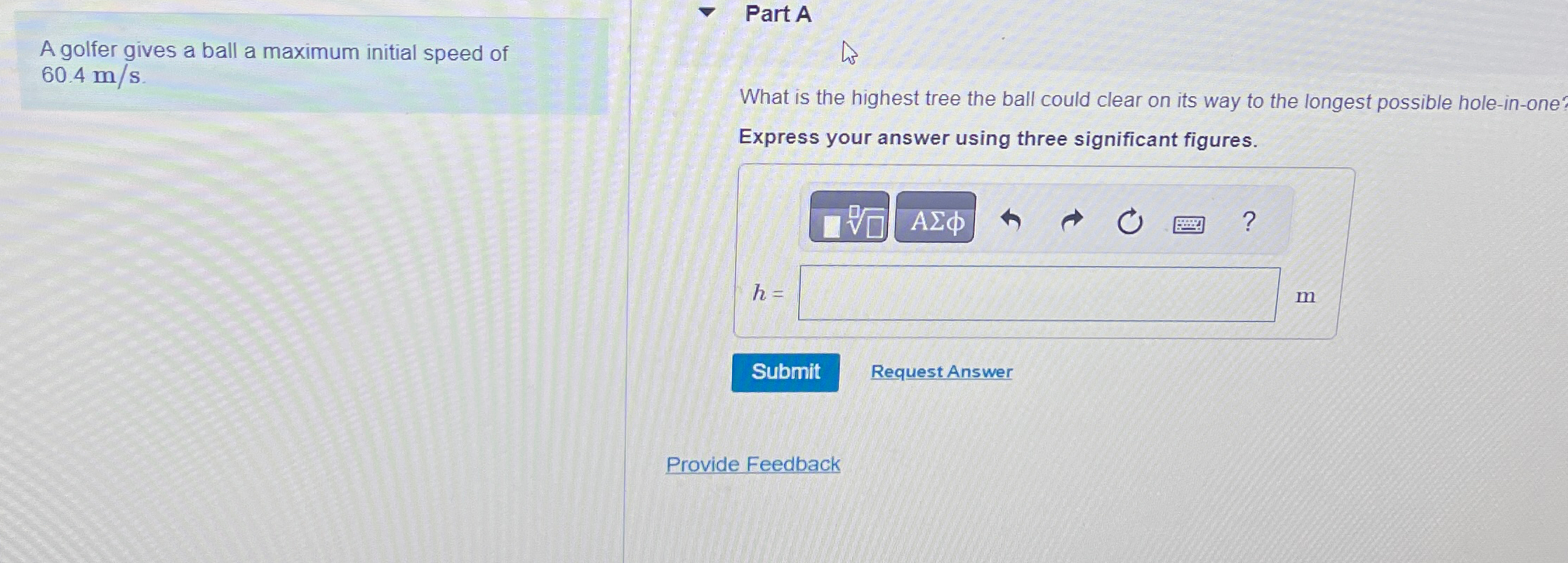 Solved Part AA golfer gives a ball a maximum initial speed | Chegg.com