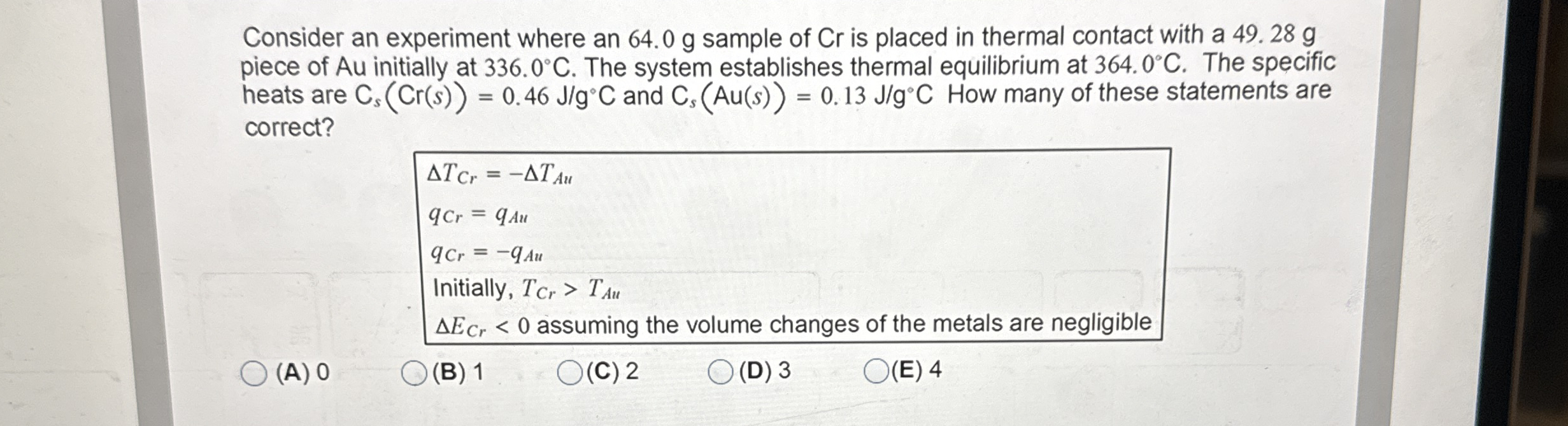 Consider an experiment where an 64.0 ﻿g sample of Cr | Chegg.com