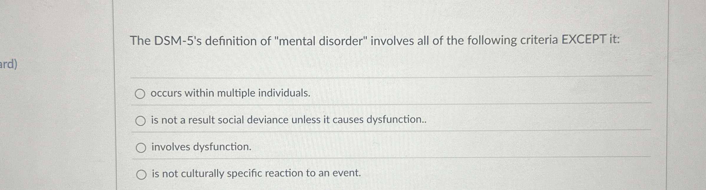 Solved The DSM-5's definition of "mental disorder" involves | Chegg.com