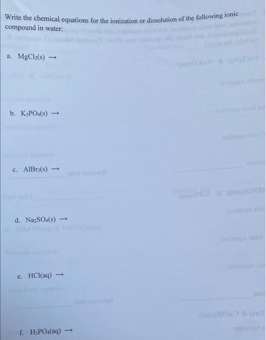 Solved Write the chemical equations for the ionization or | Chegg.com