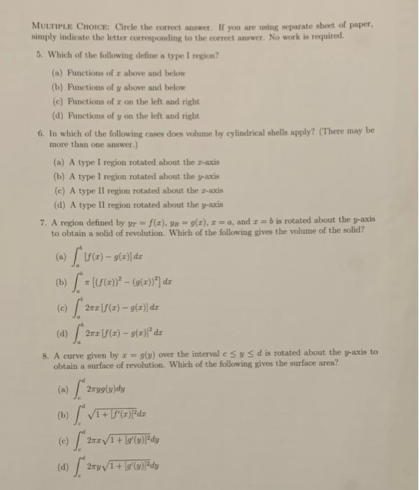 Solved MULTIPLE CHOICE: Circle the correct answer. If you | Chegg.com