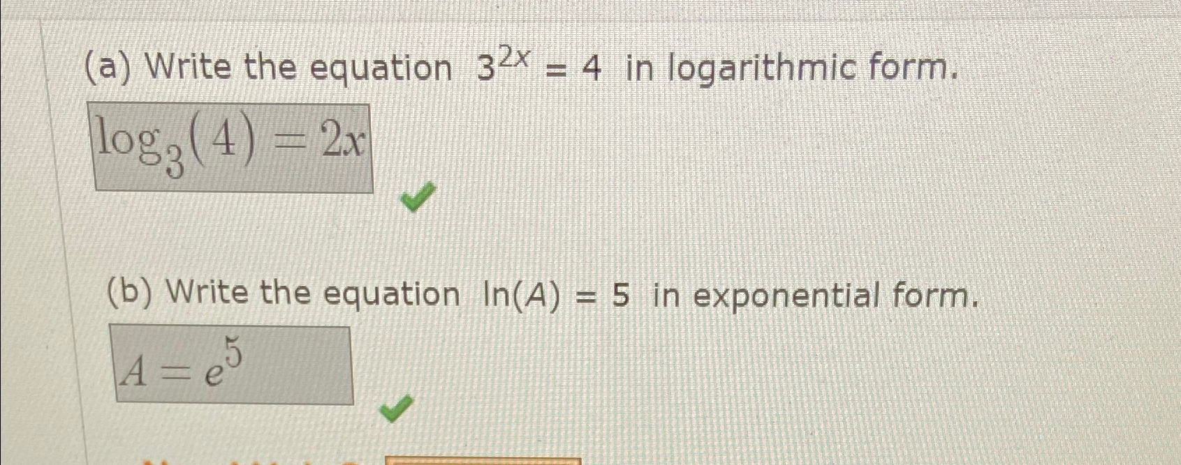 Solved (a) ﻿Write the equation 32x=4 ﻿in logarithmic | Chegg.com