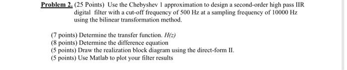 Solved Problem 2. (25 Points) Use the Chebyshev 1 | Chegg.com