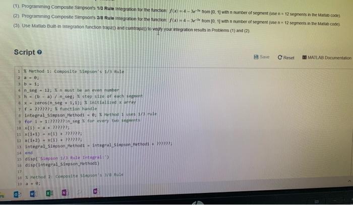 Solved (1). Programming Composite Simpson's 1/3 Rule | Chegg.com